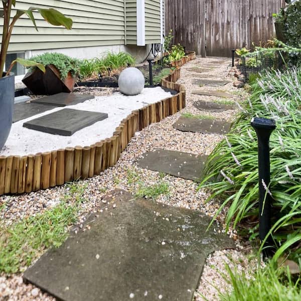 Landscape Timber Pathway Edging Timber Stone Pavers | Wood Finish