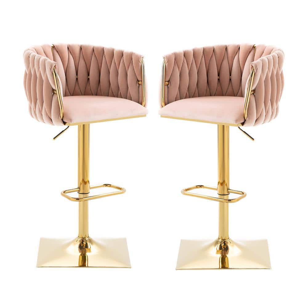 HOMEFUN 41 in. Pink Velvet Seat High Back Metal Frame Adjustable Hight ...