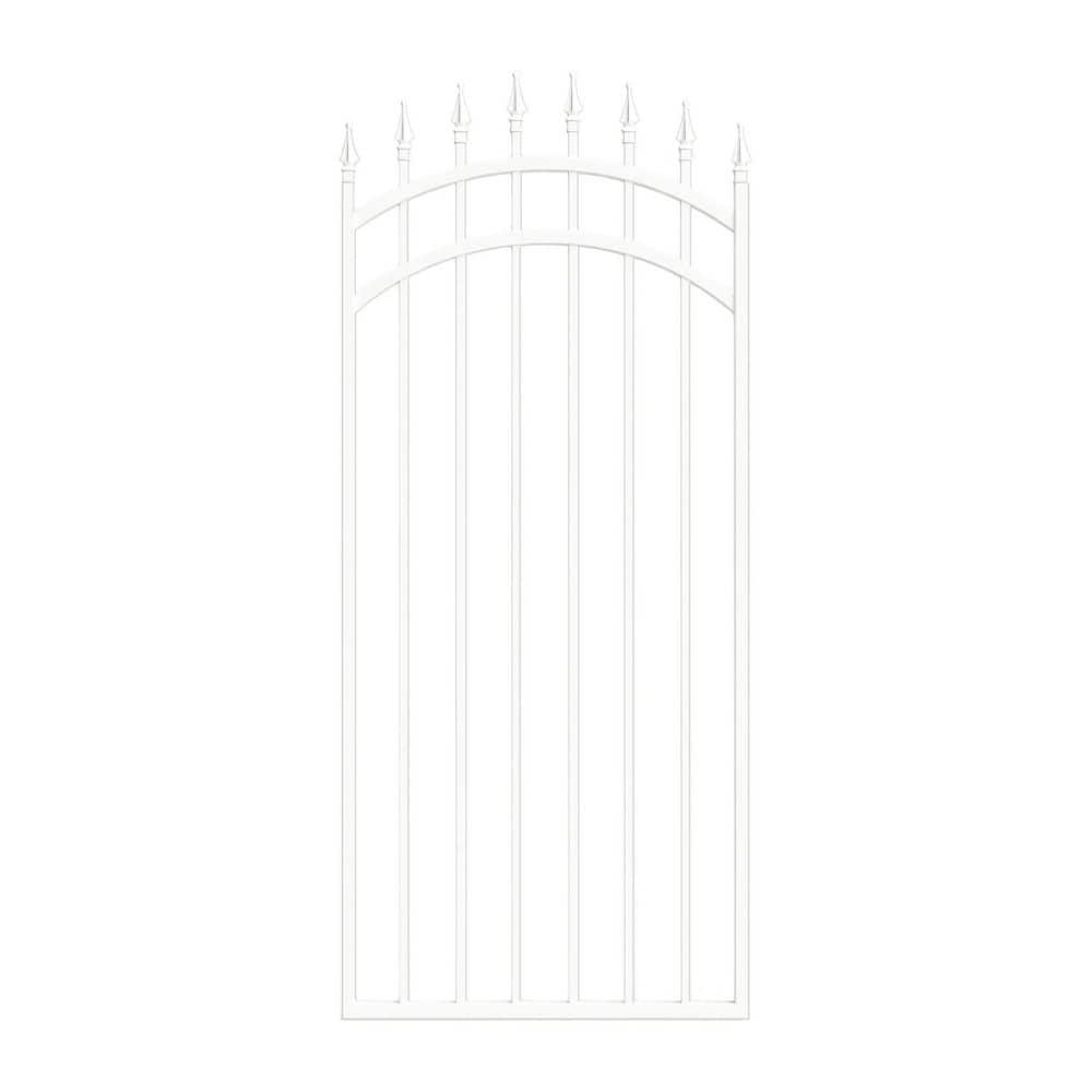 NUVO IRON Glossy White Arched Tiger Eye Steel Gate (45 in. W x 68 in. H ...