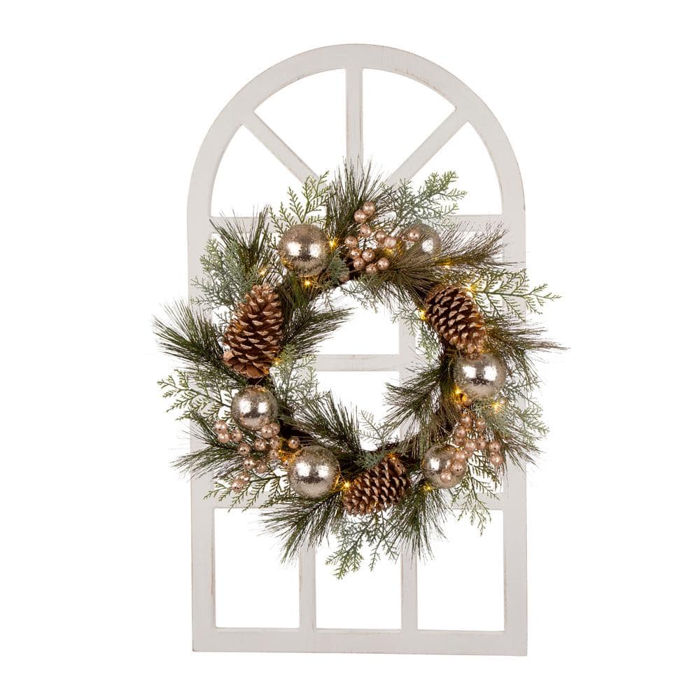 Glitzhome 7 in. Wooden Window Frame with LED Pre-Lit Pinecone and ...
