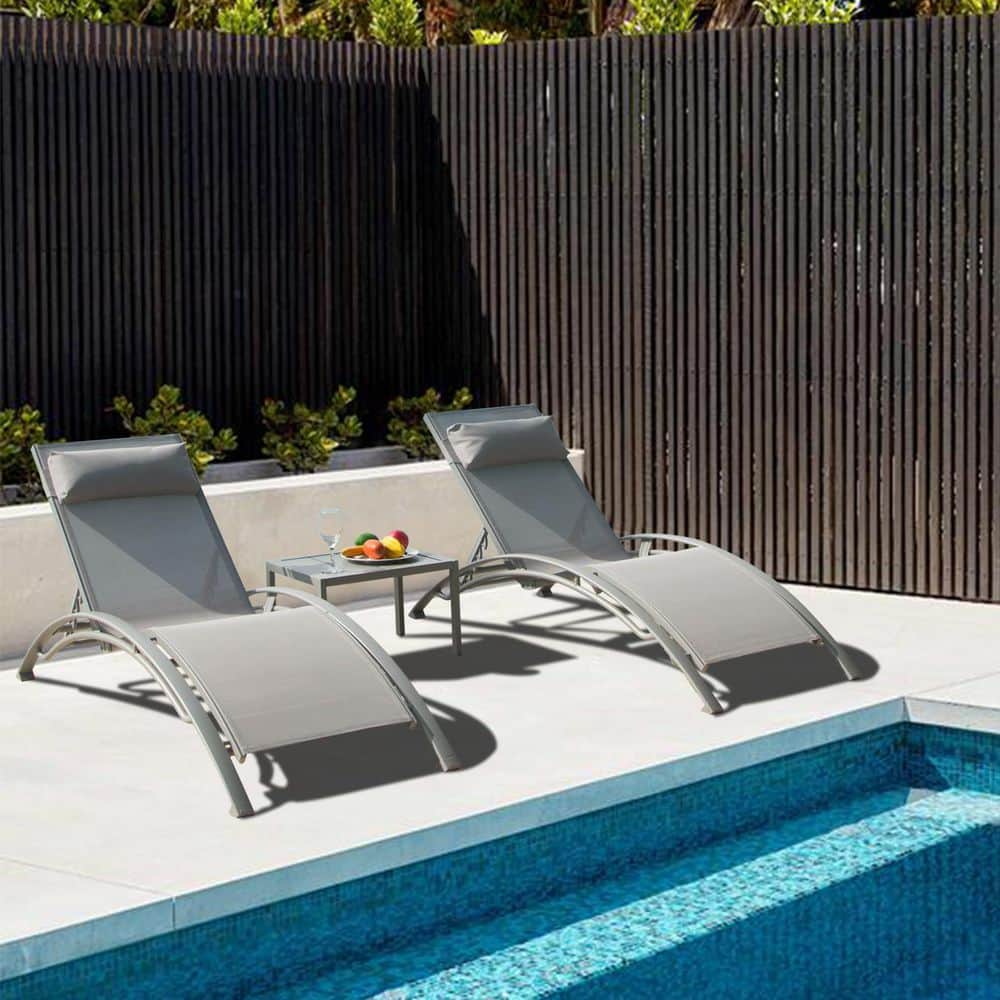 MM MODERN MUSE 3‑Piece Aluminum Chaise Lounge Set with 5‑Position ...