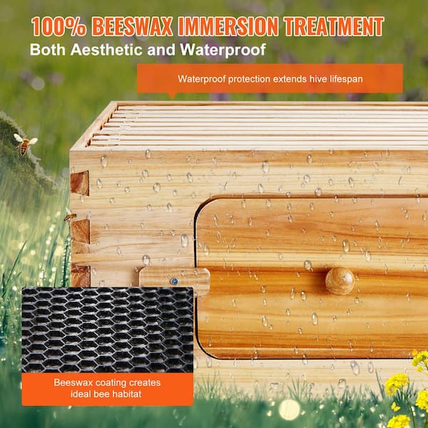 SKYSHALO 100% Beeswax Coated Natural Cedar Wood, Bee Hive Deep Box ...