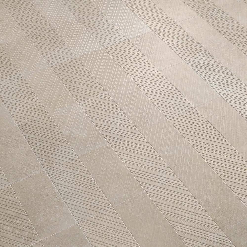Ivy Hill Tile Urbane Cream Beige Chevron 11.81 in. x 35.43 in. Matte ...