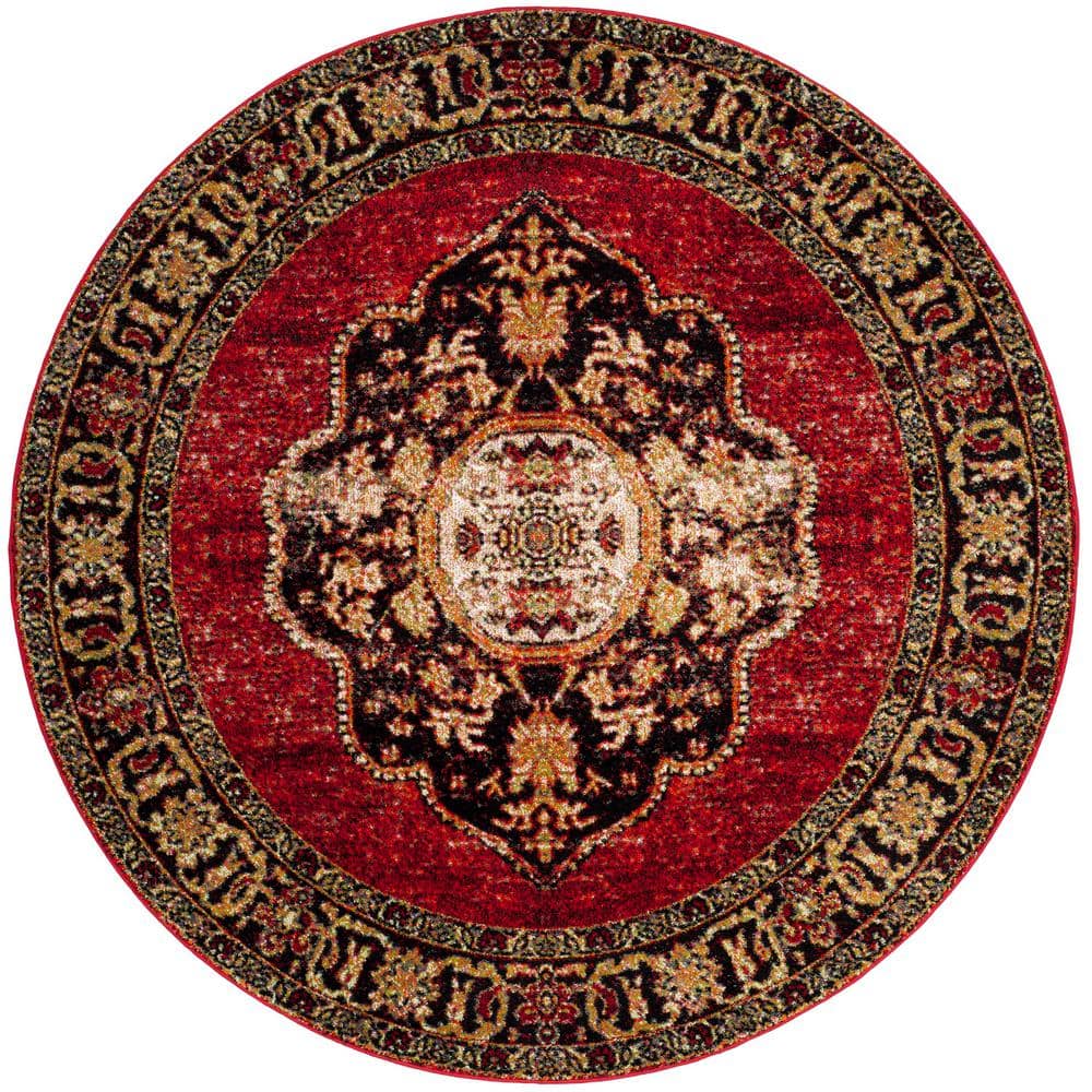 SAFAVIEH Vintage Hamadan Red/Multi 7 ft. x 7 ft. Round Medallion Border ...
