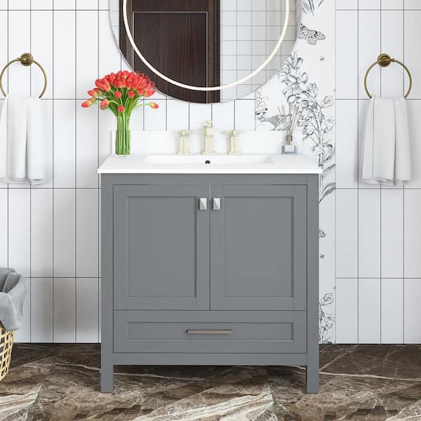 30 in. W x 19 in. D x 34 in. H Single Sink Freestanding Bath Vanity in ...
