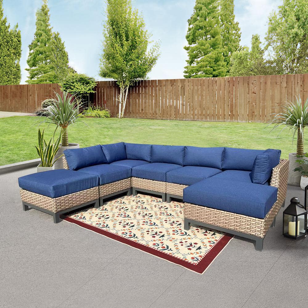 HiGreen Outdoor Delta 7-Piece Aluminum Wicker Outdoor Sectional with ...