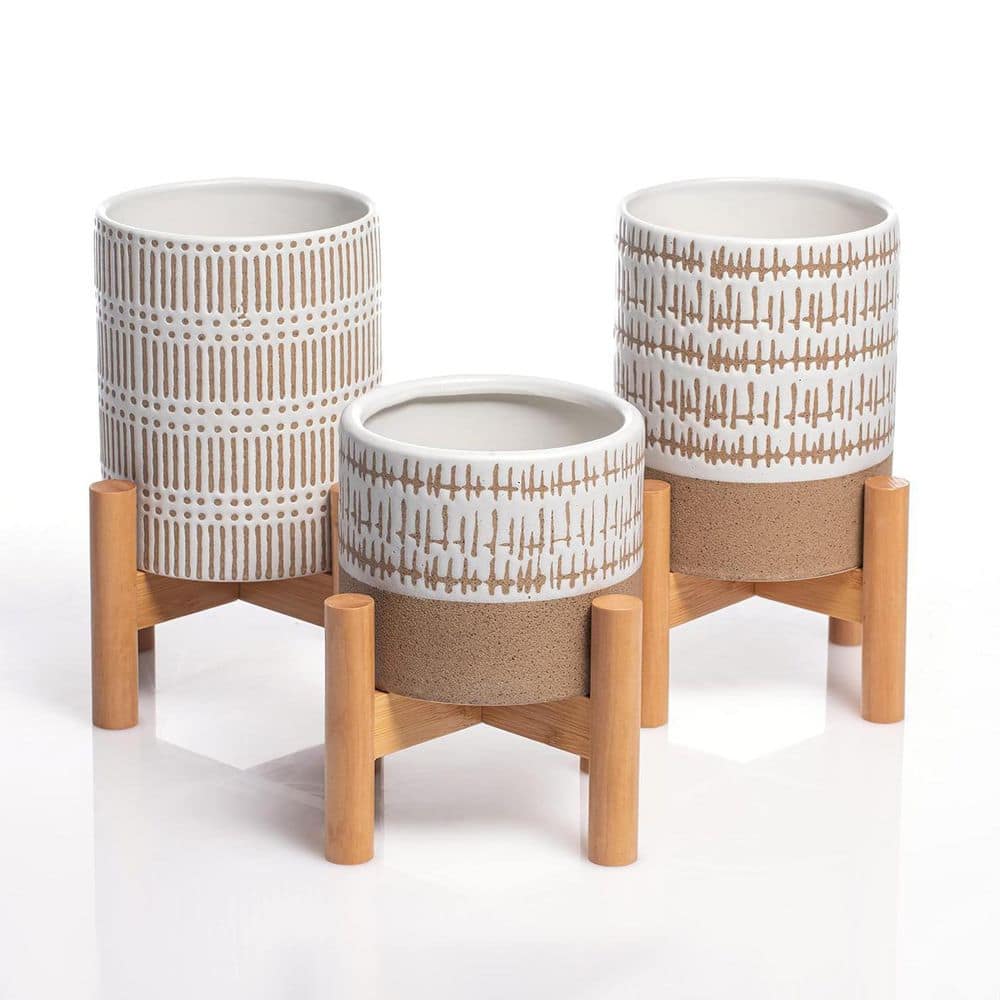 Large White Ceramic Round Planter Set (3-Pack) L087JM58D8 - The Home Depot