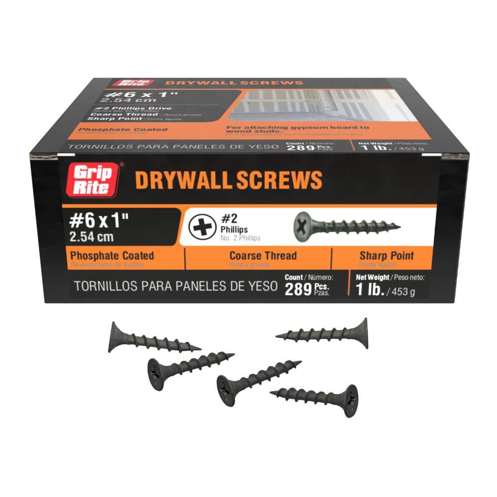 Grip-Rite #6 x 1 in. #2 Phillips Bugle Head Coarse Thread Drywall ...