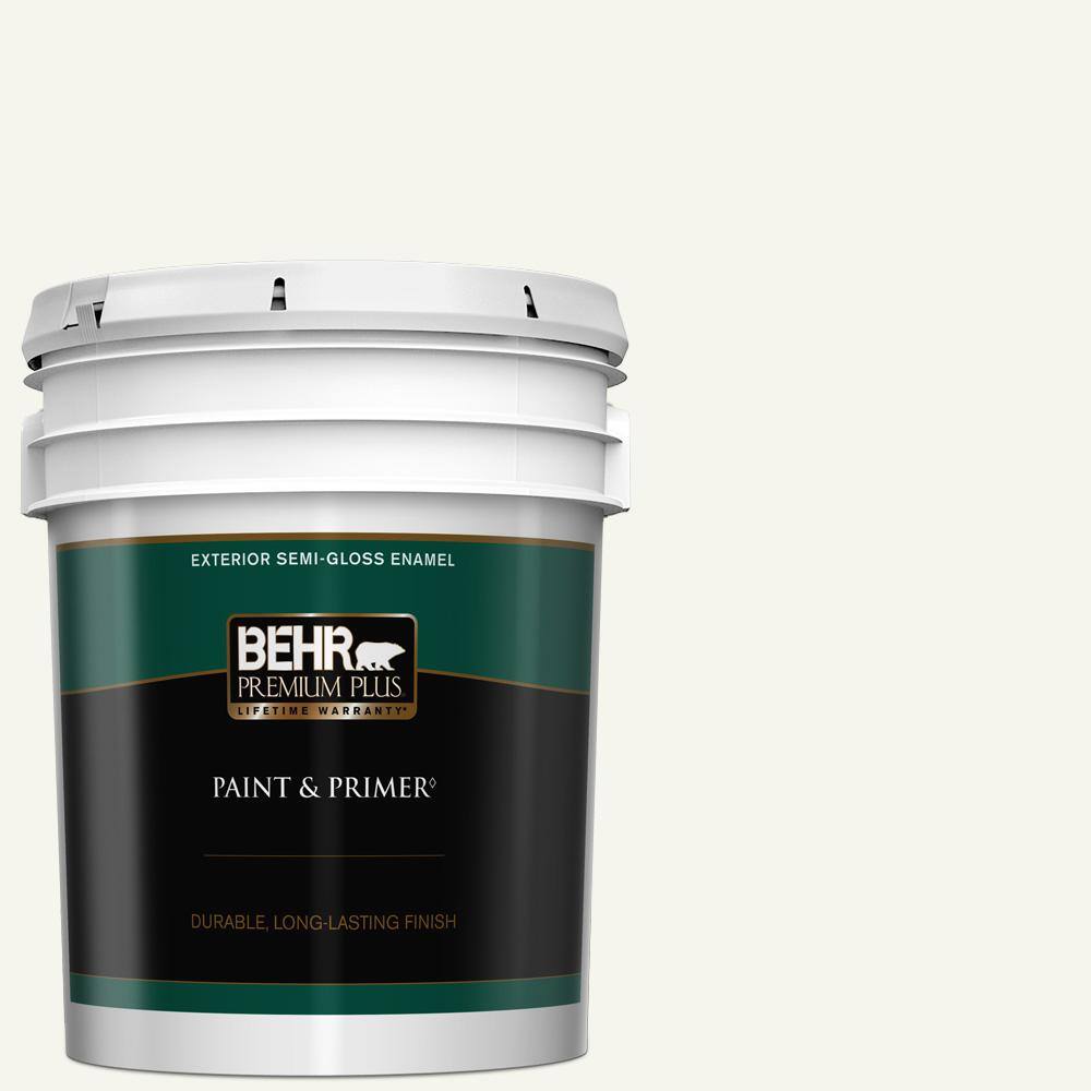 BEHR PREMIUM PLUS 5 gal. #75 Polar Bear Semi-Gloss Enamel Exterior ...