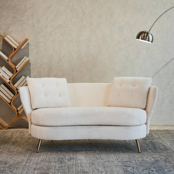 72 in. Yellow Velvet 2 Seat Loveseat with Gold Metal Legs