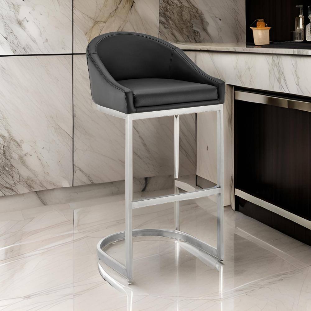 Benjara 30 in. Black and Chrome Low Back Metal Frame Bar Stool with ...