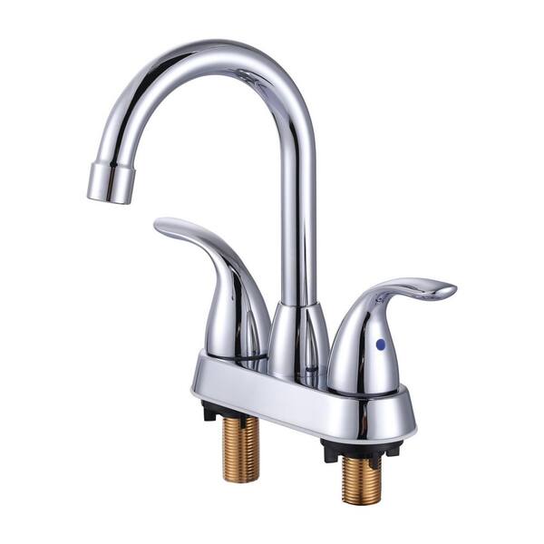 ARCORA 4 in. Centerset Double Handle Low Arc Bathroom Faucet with Pop up Drain Included Supply ...