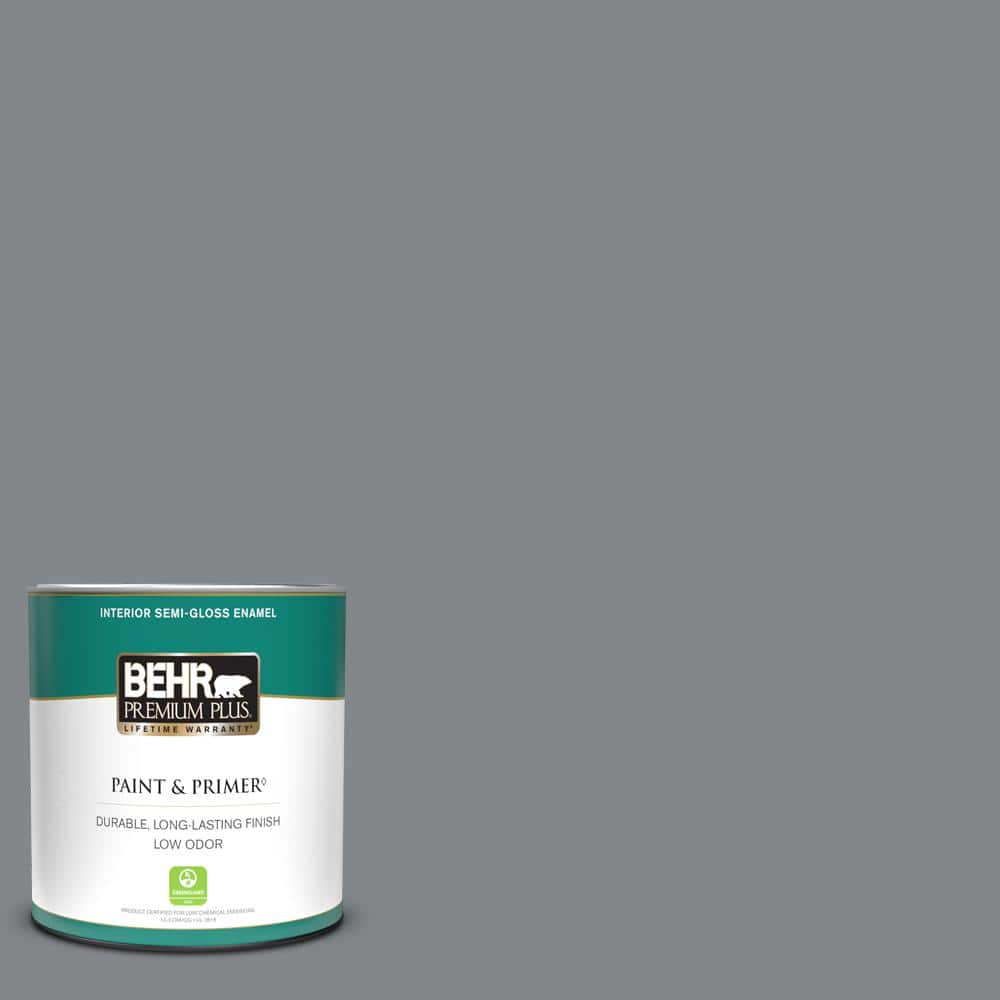 BEHR PREMIUM PLUS 1 qt. #N500-5 Magnetic Gray color Semi-Gloss Enamel ...