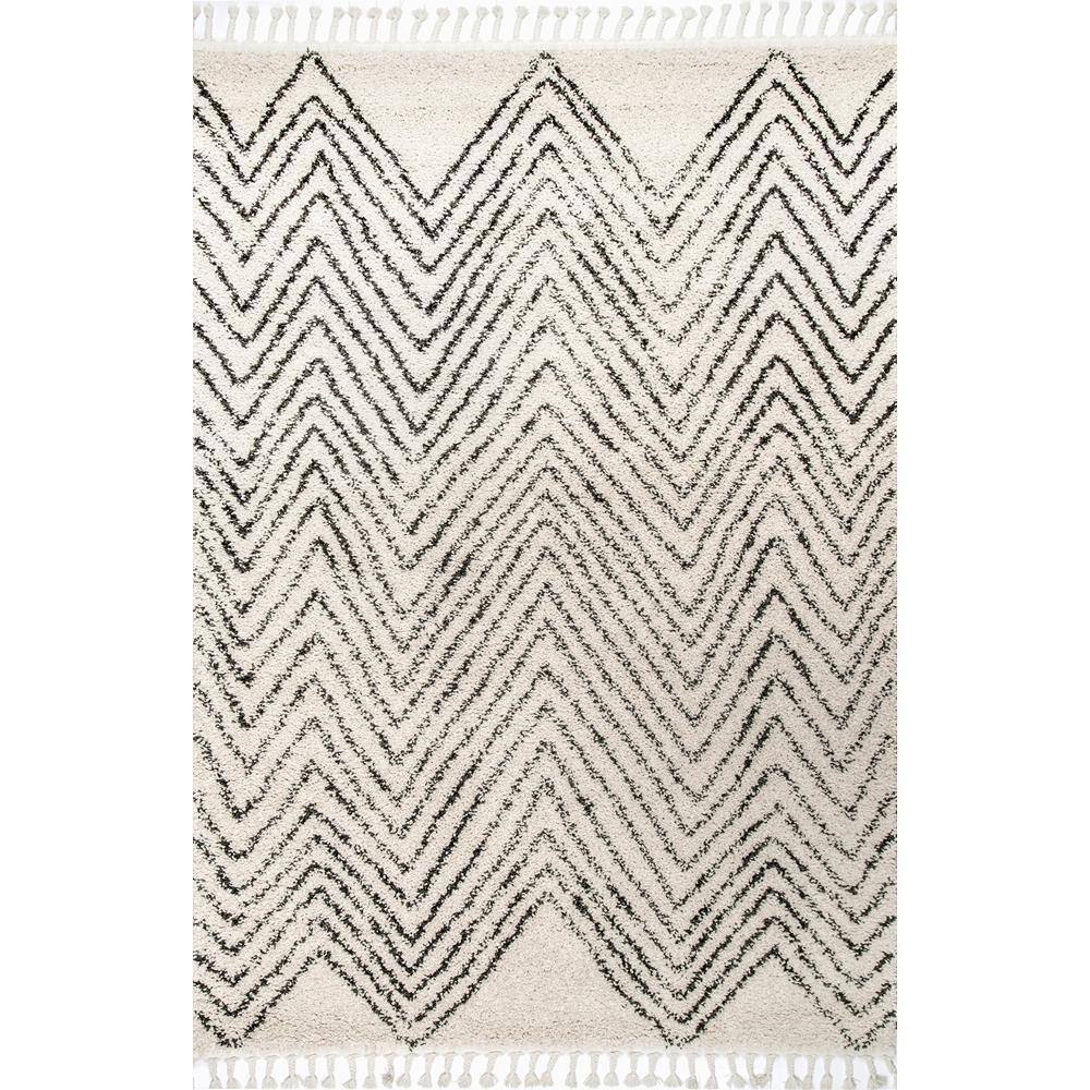 nuLOOM Amanda Moroccan Chevron Tassel Off-White 8 ft. x 10 ft. Area Rug ...