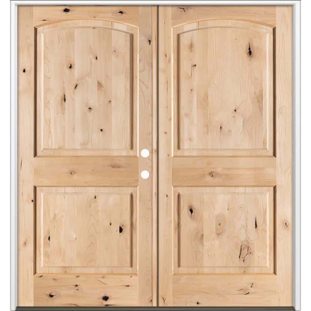 Krosswood Doors 60 in. x 80 in. Rustic Knotty Alder 2-Panel Arch-Top ...