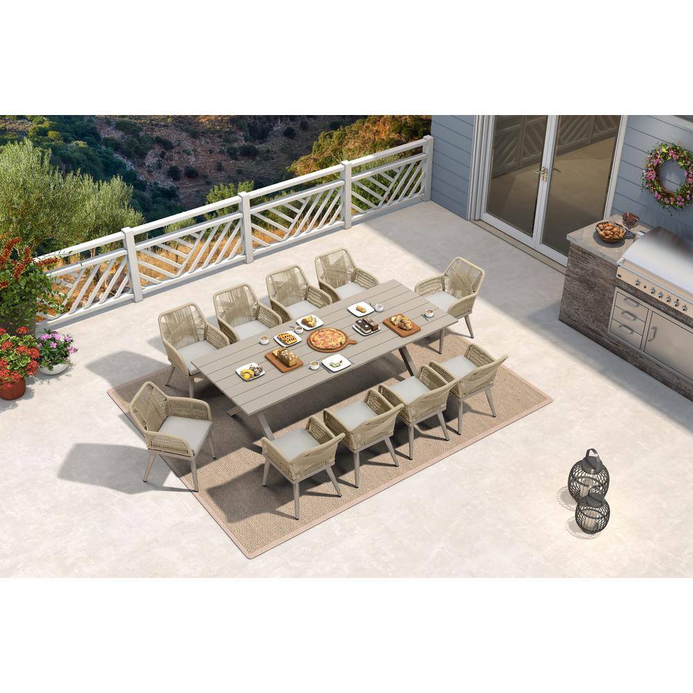 PURPLE LEAF 11-Piece Aluminum All-Weather PE Rattan Rectangular Outdoor ...