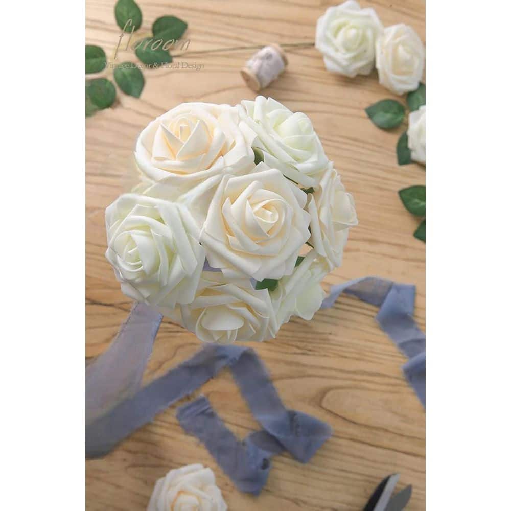 Artificial Ivory Foam Roses 8.00 in. White DIY Wedding Bouquets ...