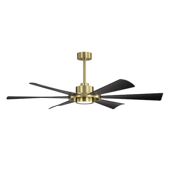 WINGBO 60 in. (5 ft.) 6-Plywood Blades Black and Gold Indoor LED Ceiling Fan with Remote Down ...
