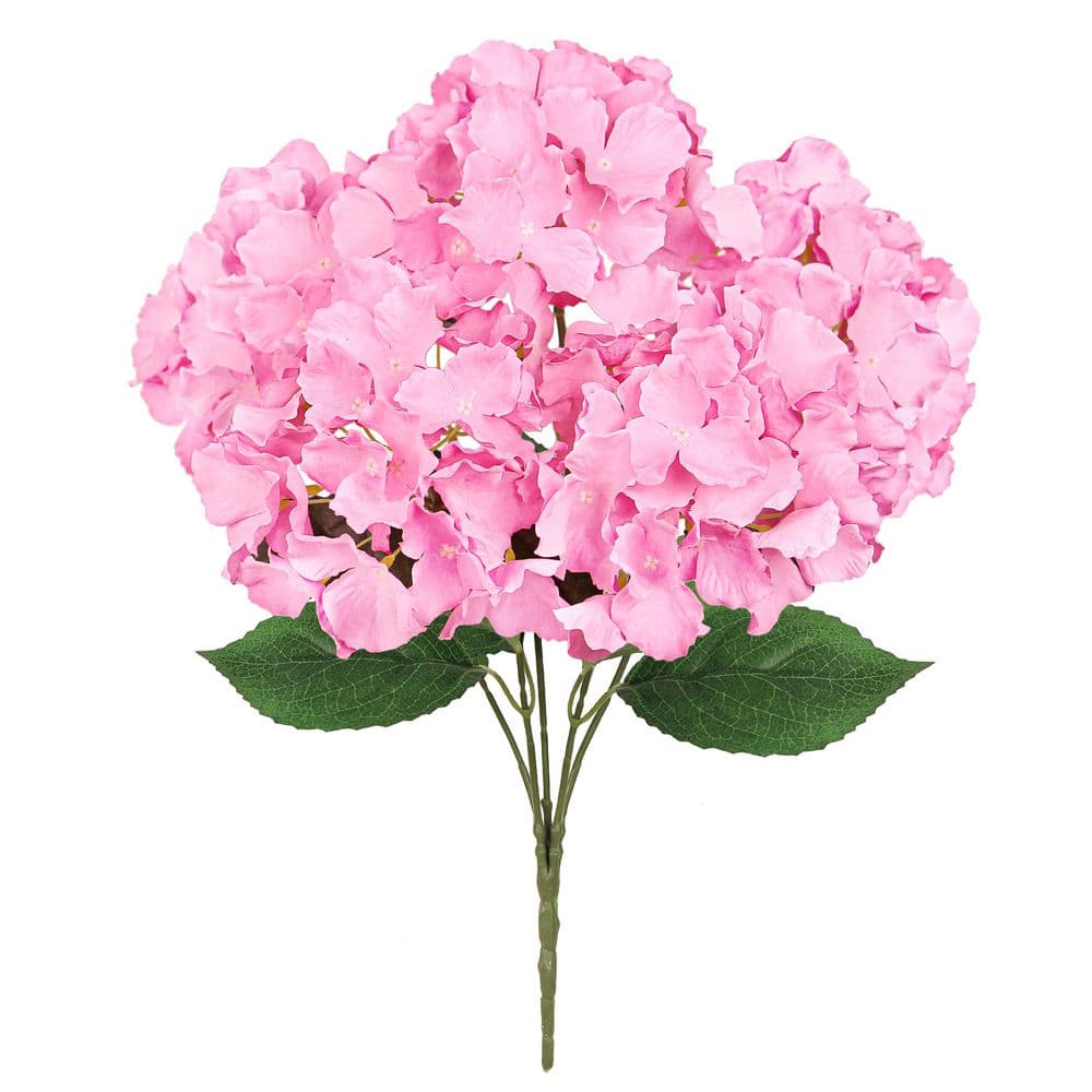 LIVING LUXURY 19 in. Pink Artificial Hydrangea Flower Stem Bush Bouquet ...