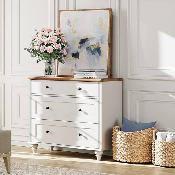 WAMPAT Cream White Dresser for Bedroom with 3 Drawers 34 in. Kids Dresser for Living Room Nursery Hallway MXHD W11F4090W The Home Depot