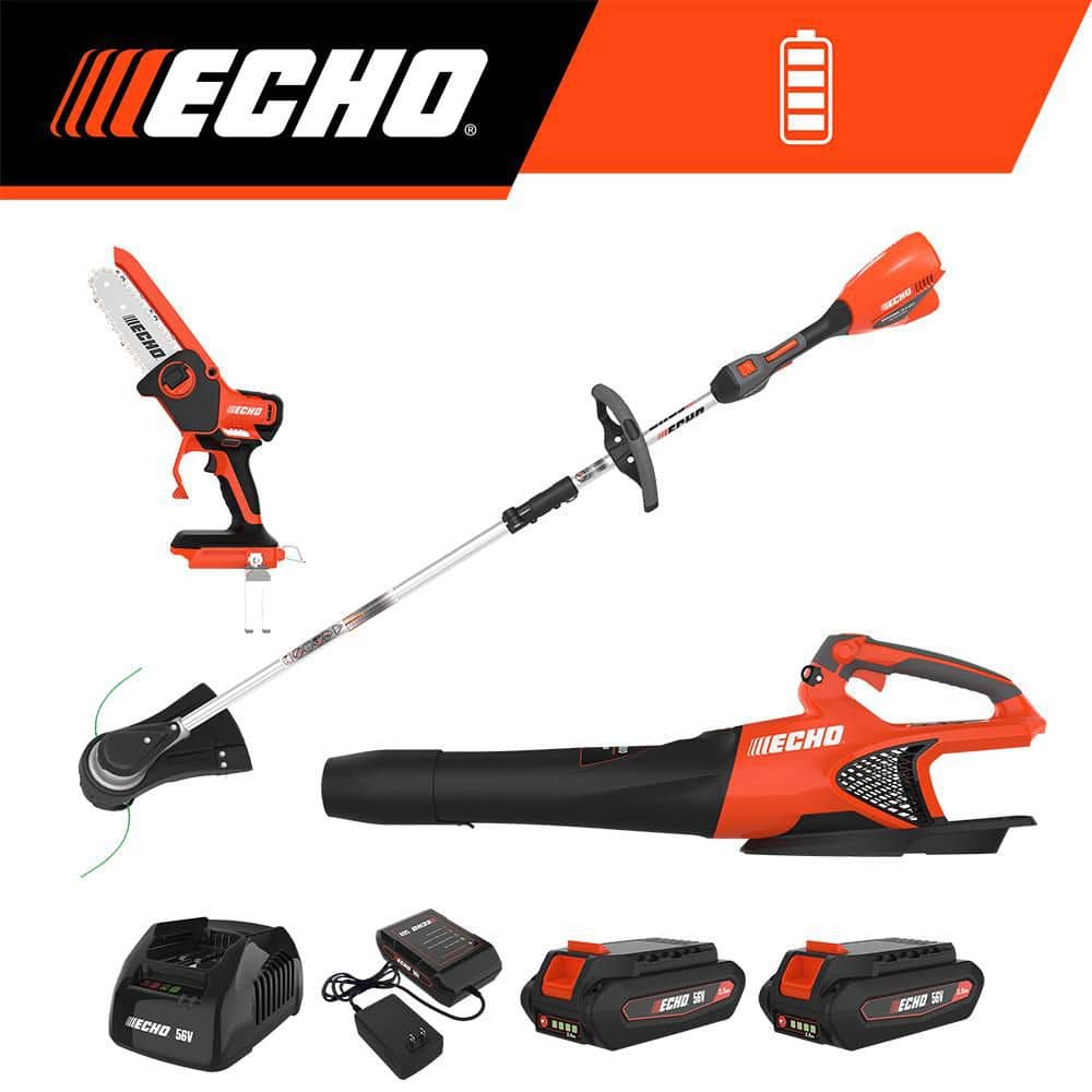 ECHO 56V Cordless String Trimmer, Handheld Blower, 6 in. Chainsaw Combo Kit w/ (2) 2.5Ah ...