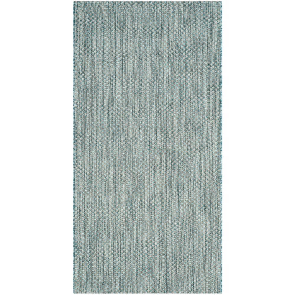 SAFAVIEH Courtyard Aqua/Gray Doormat 3 ft. x 5 ft. Solid Indoor/Outdoor ...