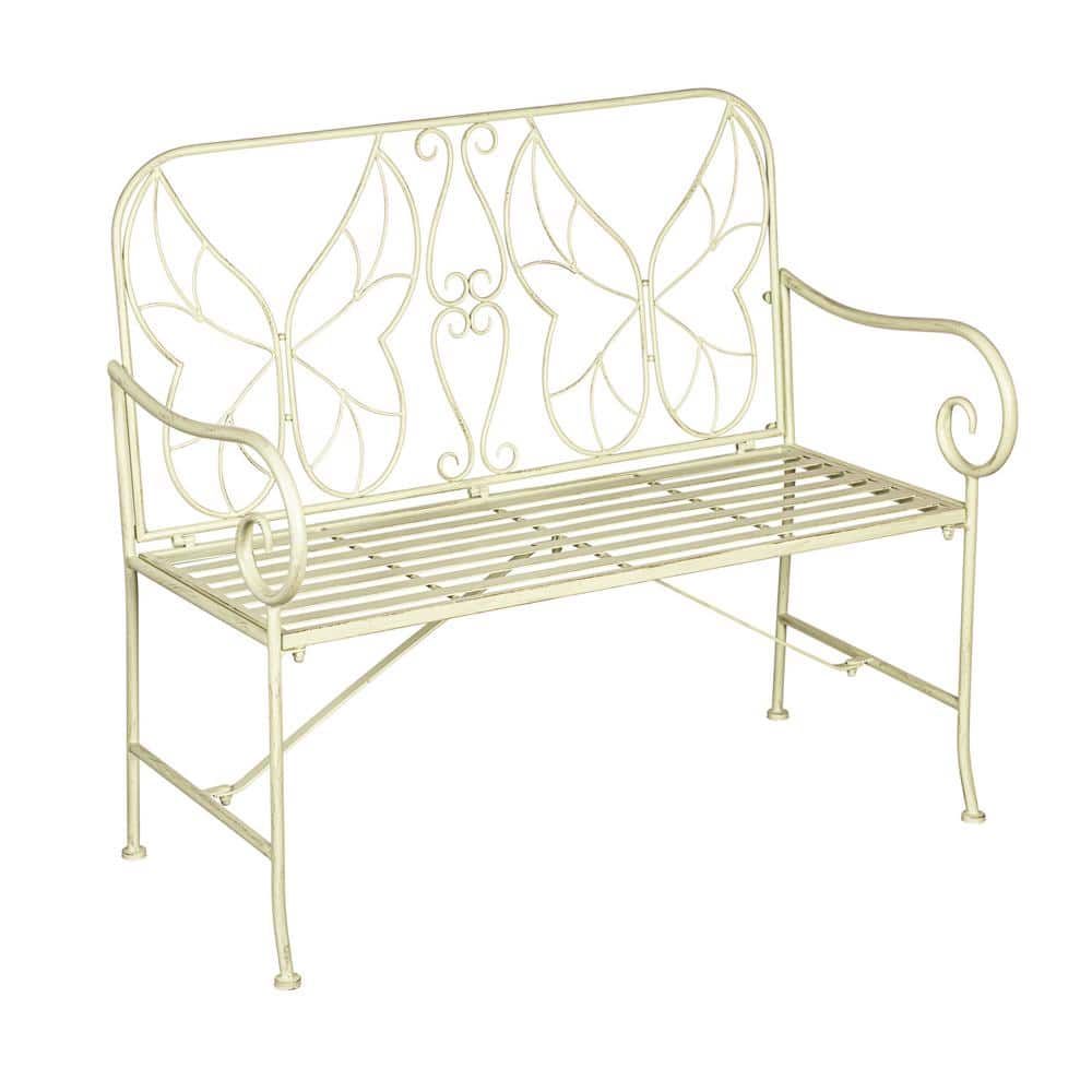 Evergreen Enterprises 42 in. Butterfly Metal Garden Bench in Pistachio ...