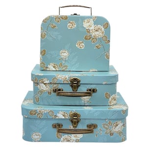 Afoxsos Blue Decorative Box with Lid and Metal Handles 3-Pack ...