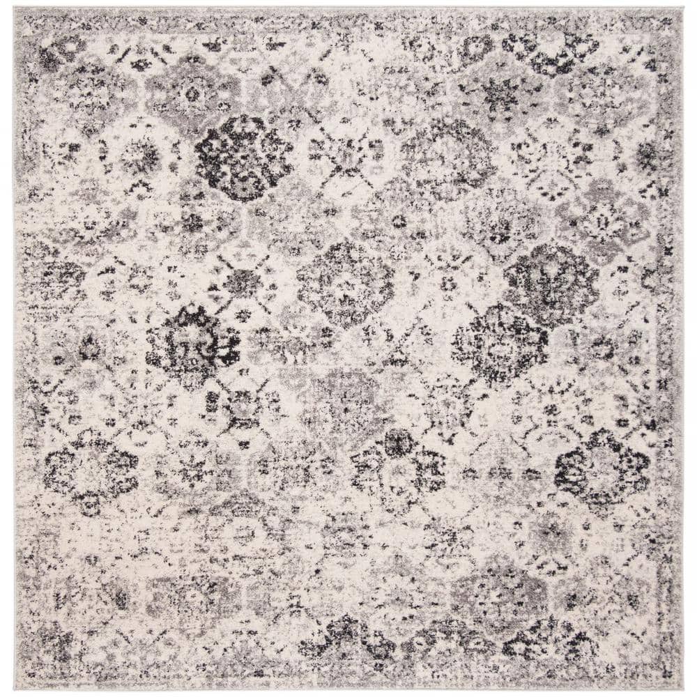 SAFAVIEH Madison Silver/Grey 12 ft. x 12 ft. Border Floral Medallion ...
