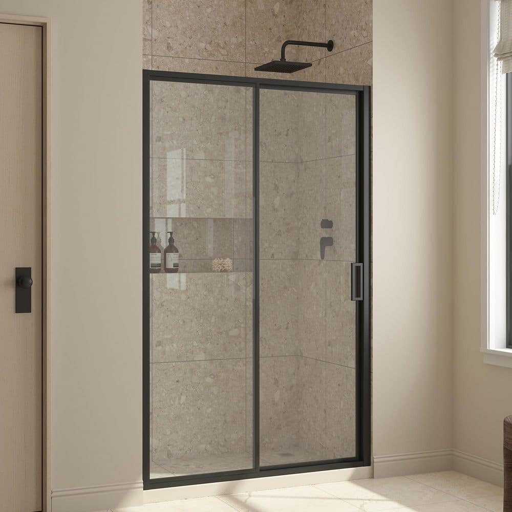 OVE Decors Stanford 46 3/16 in. - 48 in. W x 74 in. H Alcove Sliding Framed Shower Door in Black ...