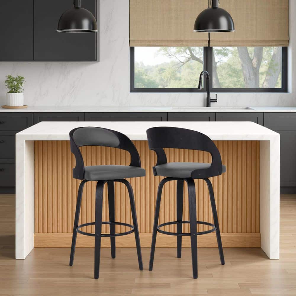 Armen Living Shelly 37 in. H Gray Low Back Wood Bar Stool with Faux ...
