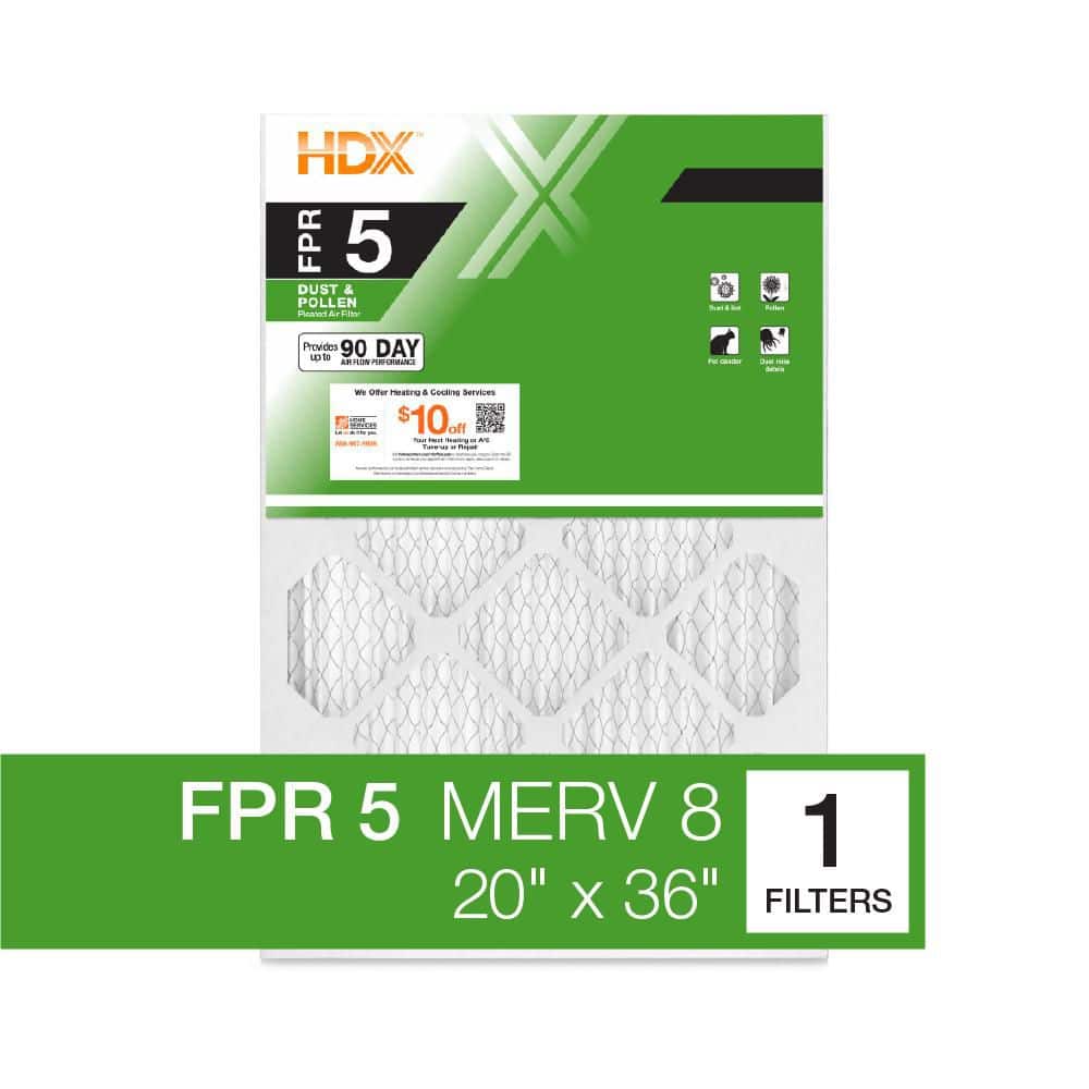 HDX 20 in. x 36 in. x 1 in. Standard Pleated Air Filter FPR 5, MERV 8 ...