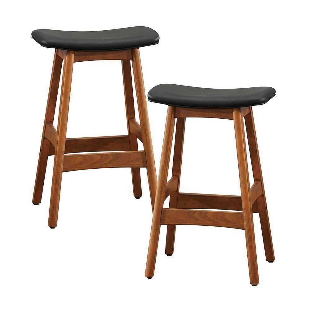EVERGLADE HOME Lillie 25.5 in. Walnut Backless Wood Frame Bar Stool ...