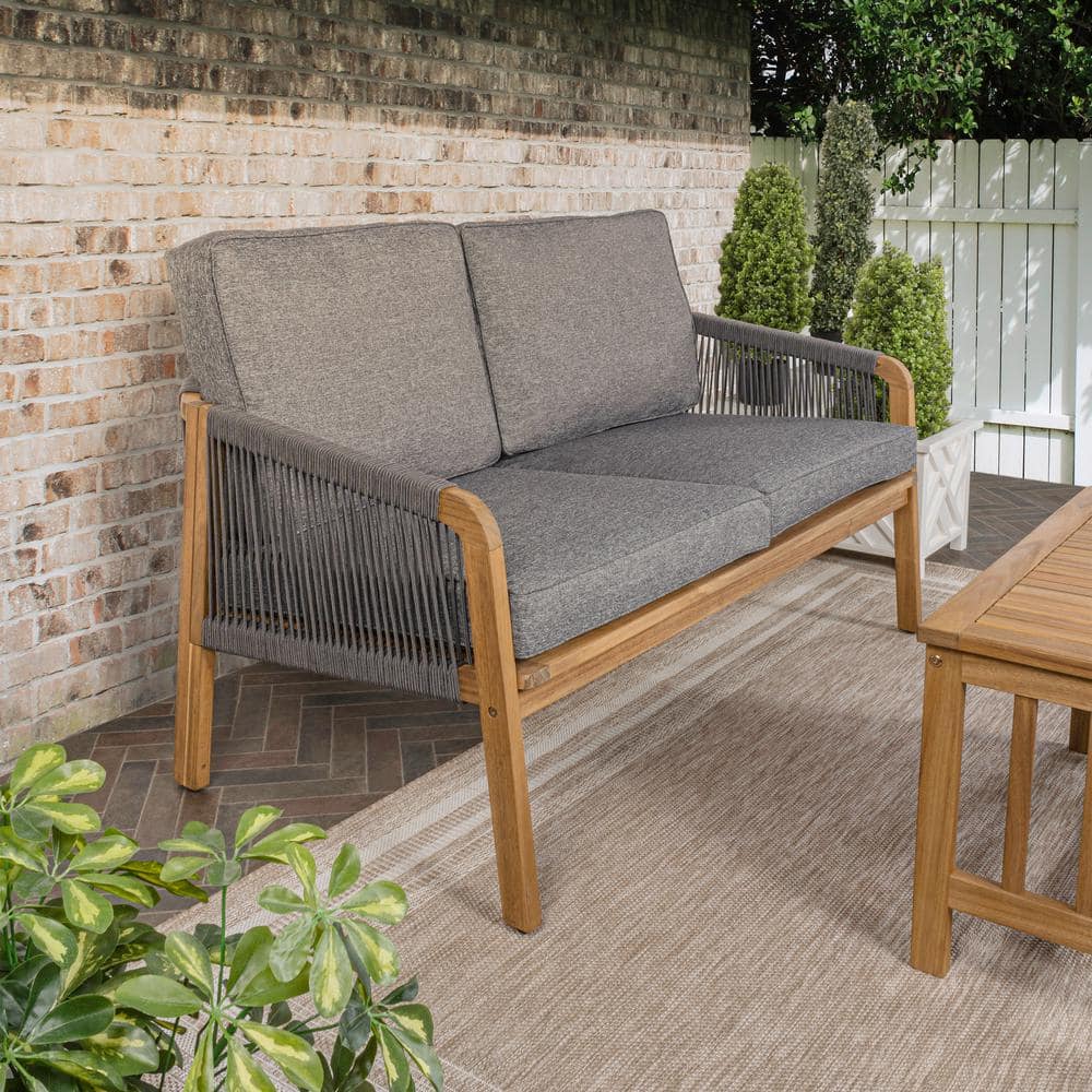 JONATHAN Y Arwen Modern Bohemian Roped Acacia Wood Outdoor Loveseat ...