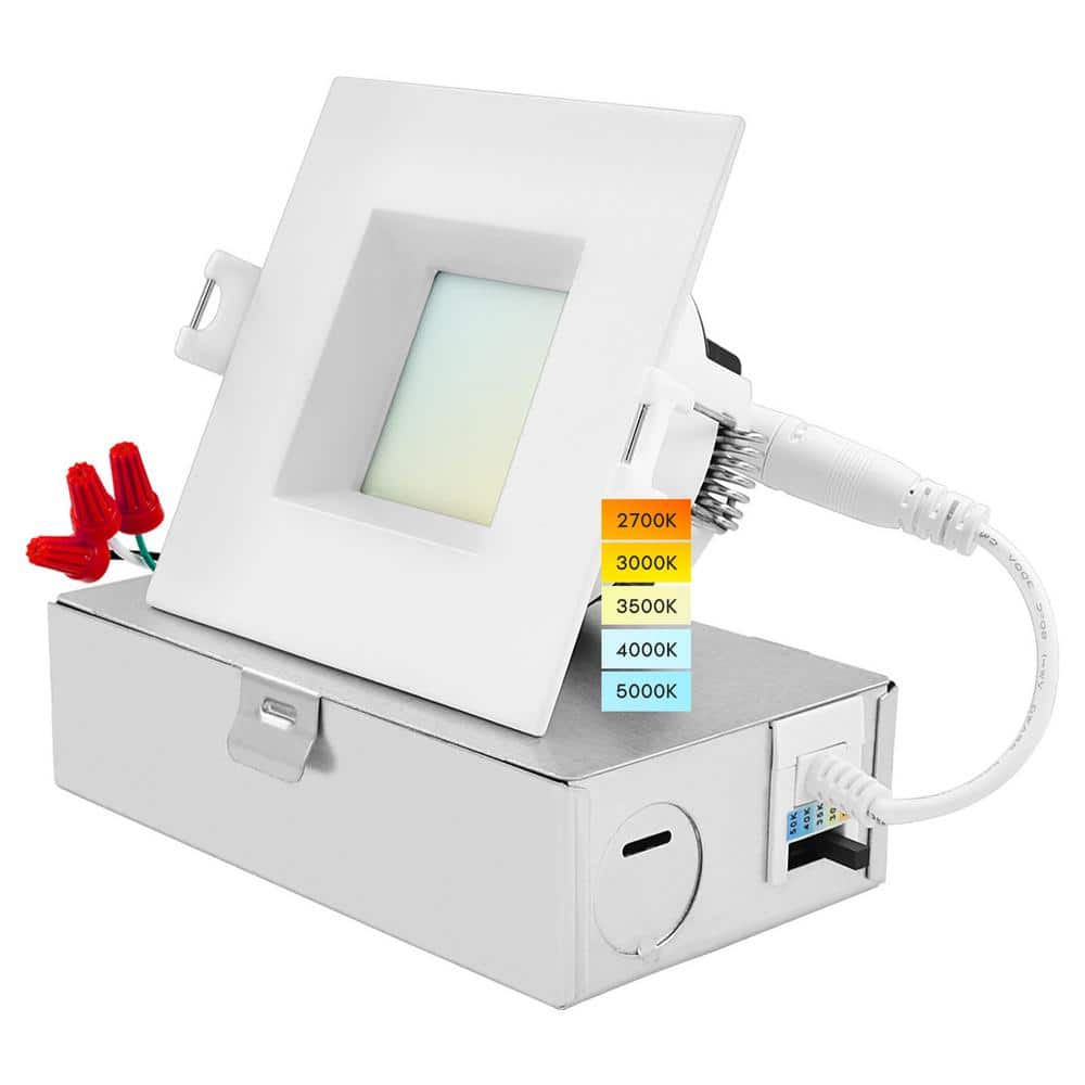 LUXRITE 3 in. Square Canless with J-Box 10W 5CCT Selectable 800LM ...