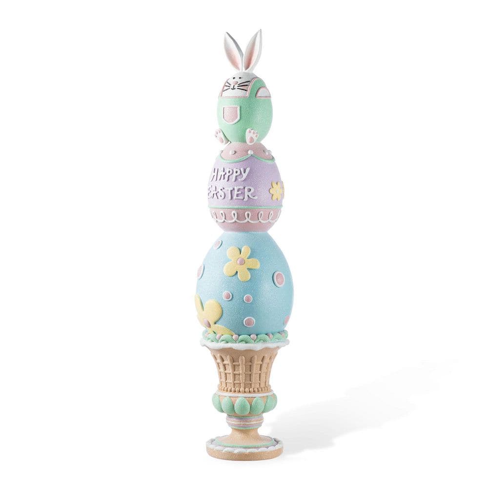 Glitzhome 30.5 in. H Easter Resin Macaron Stacked Egg & Bunny Porch ...