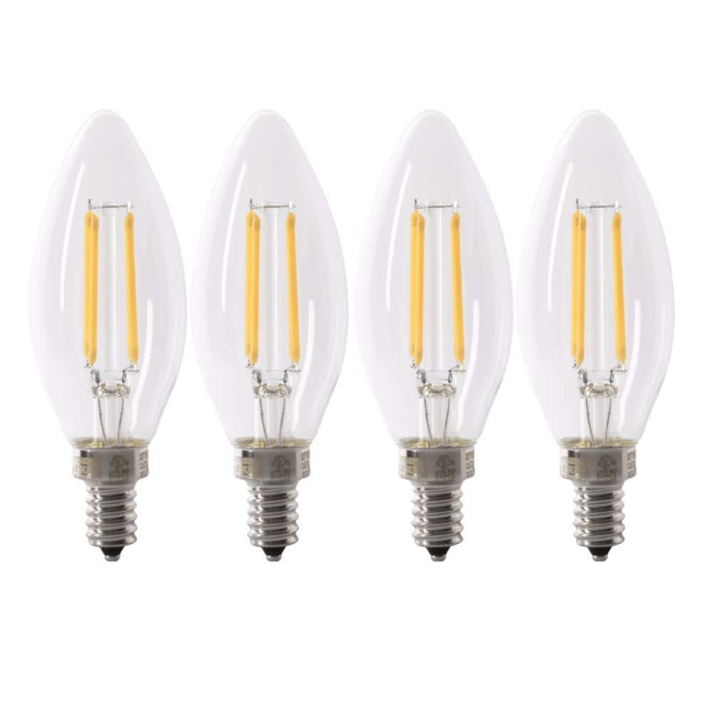 Feit Electric 40 Watt Equivalent B10 E12 Candelabra Dimmable Filament CEC Clear Glass Chandelier LED Light Bulb Bright White 4 Pack BPCTC40930CAFIL 4 The Home Depot