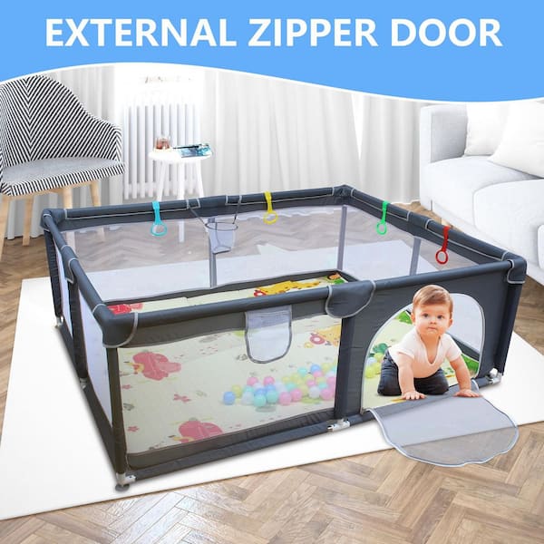 71 in. W x 26 in. H White Metal Baby Playard Cloth Playpen Removable ...