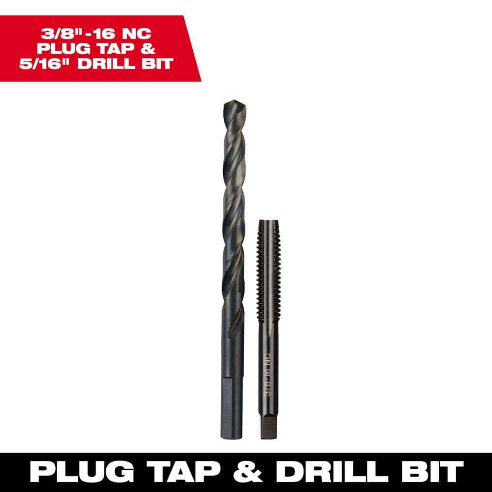 Milwaukee 3/8 in. -16 NC Straight Flute Plug Tap and 5/16 in. Drill Bit ...