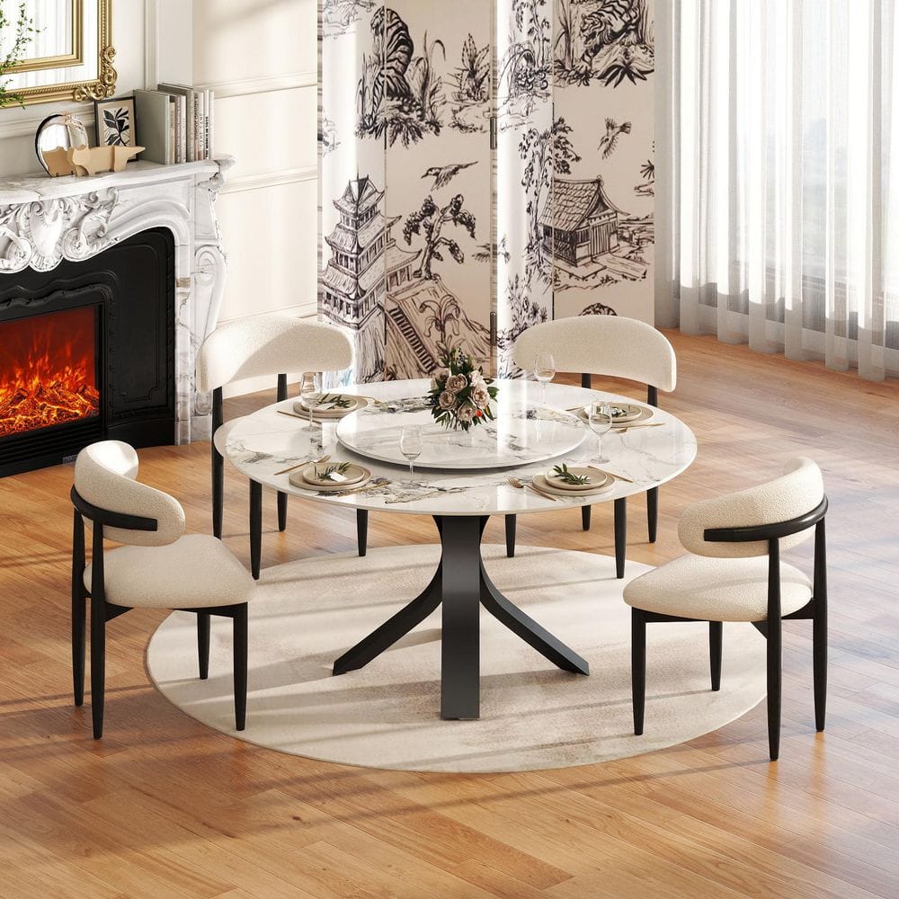 Magic Home Modern 59.0 in. Ink Rotable Lazy Susan Round Sintered Stone ...