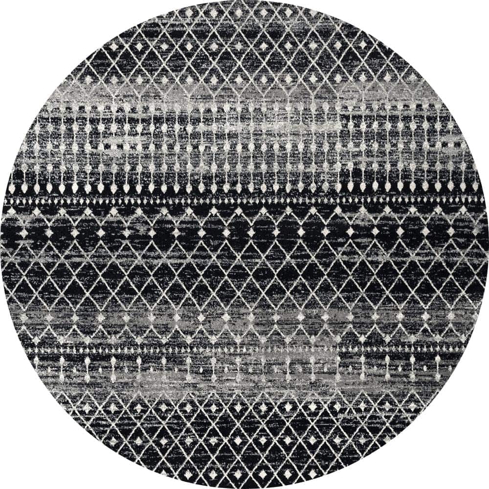 nuLOOM Blythe Modern Moroccan Trellis 4 ft. Black Round Rug RZBD16G ...