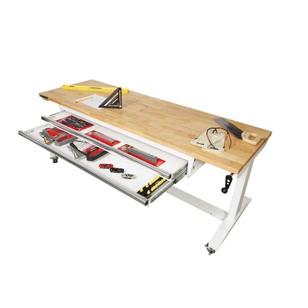Husky HOLT7202BJ2 72 in. 2 Drawers Adjustable Height Work Table in White