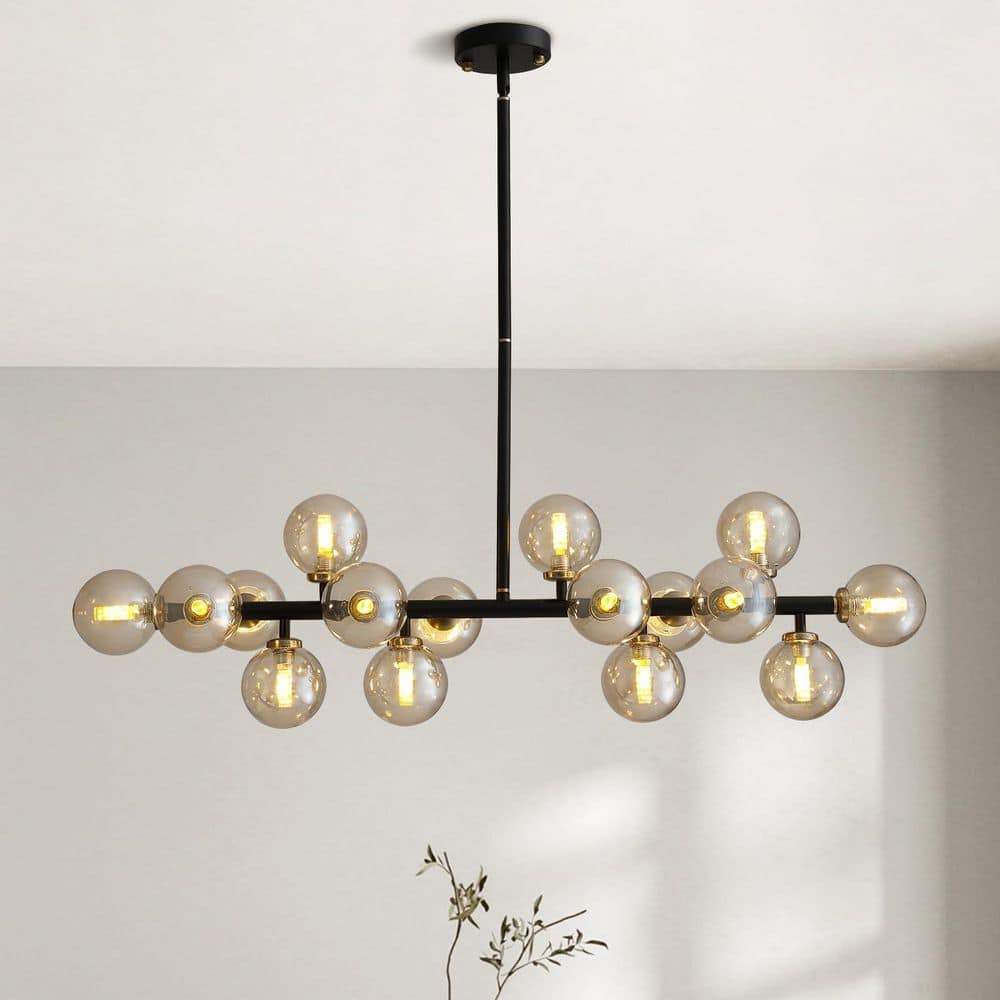 WDETR 40 in. 16-Light Modern Dimmable Sputnik Amber Globe Chandelier ...
