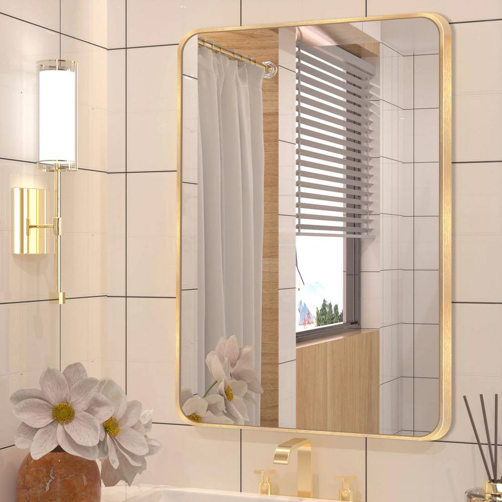 LuxHomez 30 in. W x 40 in. H Gold Vanity Rectangle Wall Mirror Aluminum ...