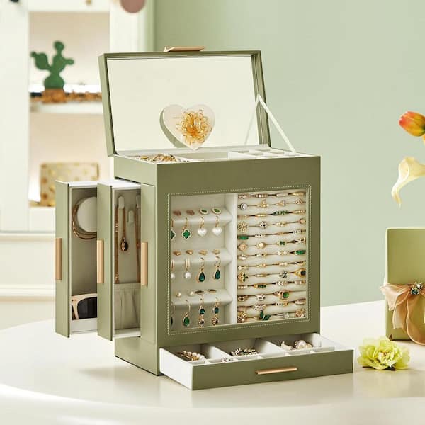 Sage Green 10.3 in. x 12.6 in. MDF Modern 5-Layer Jewelry Organizer ...
