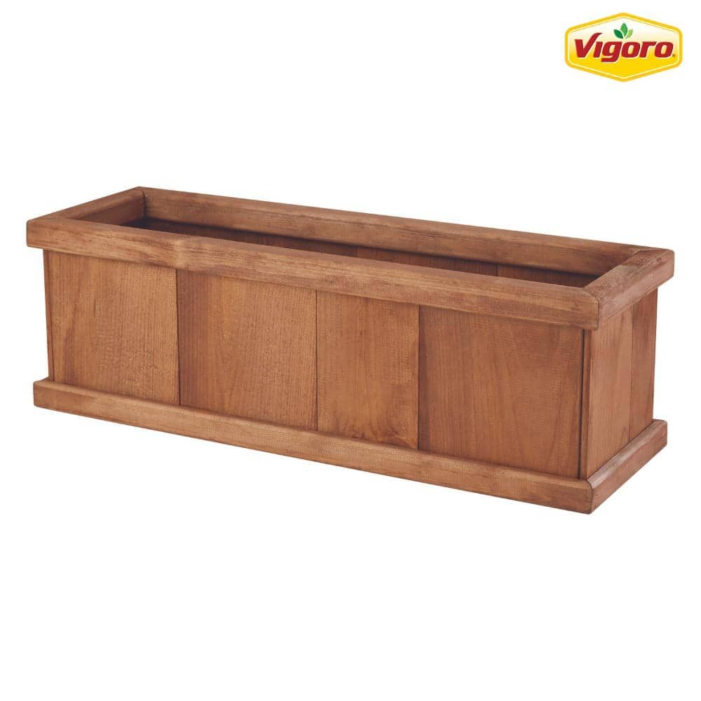 Vigoro 28 in. Brooklin Stained Brown Wood Planter Box (28 in. L x 9 in ...