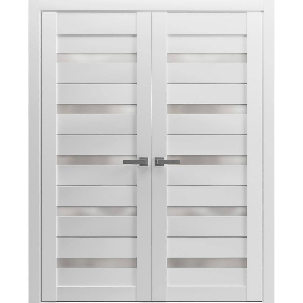 Sartodoors 56 in. x 96 in. 2-Panel White Finished Solid MDF Sliding ...