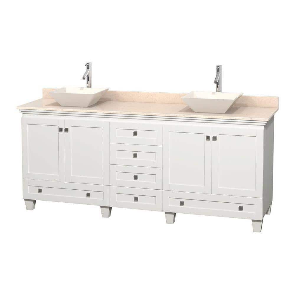 Wyndham Collection Acclaim 80 in. W Double Vanity in White with Marble ...