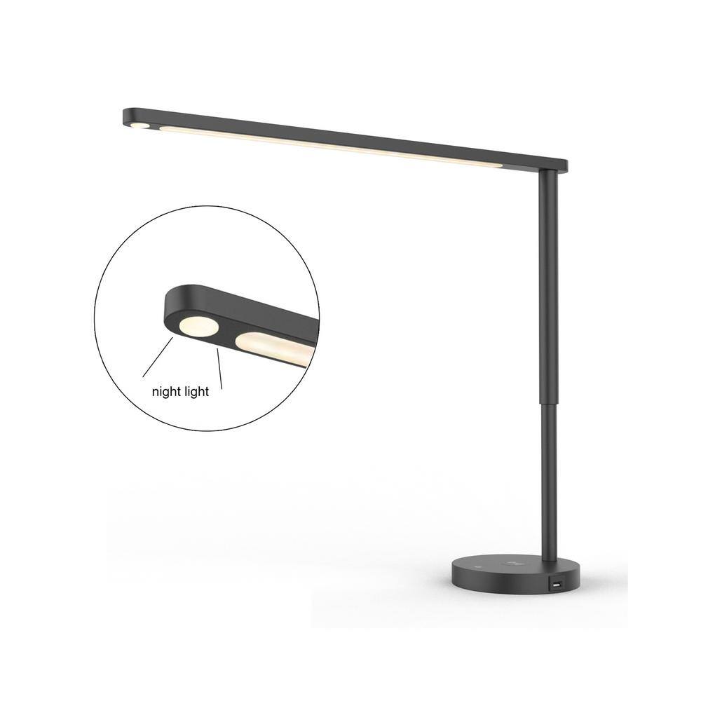 Hampton Bay 21 in. LED Black Task Lamp with 5-Volt 2 Amp USB w/night ...