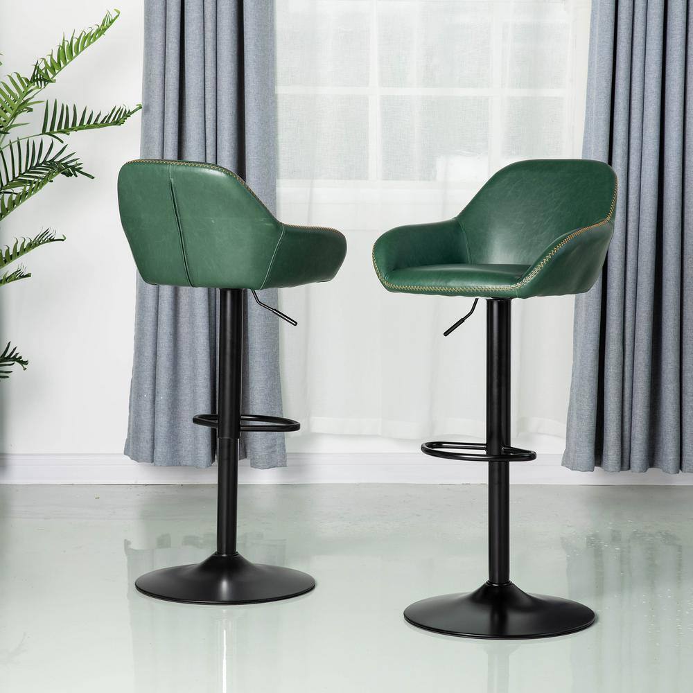 Glitzhome S/2 Mid-Century Modern Vintage Hunter Green Leatherette ...